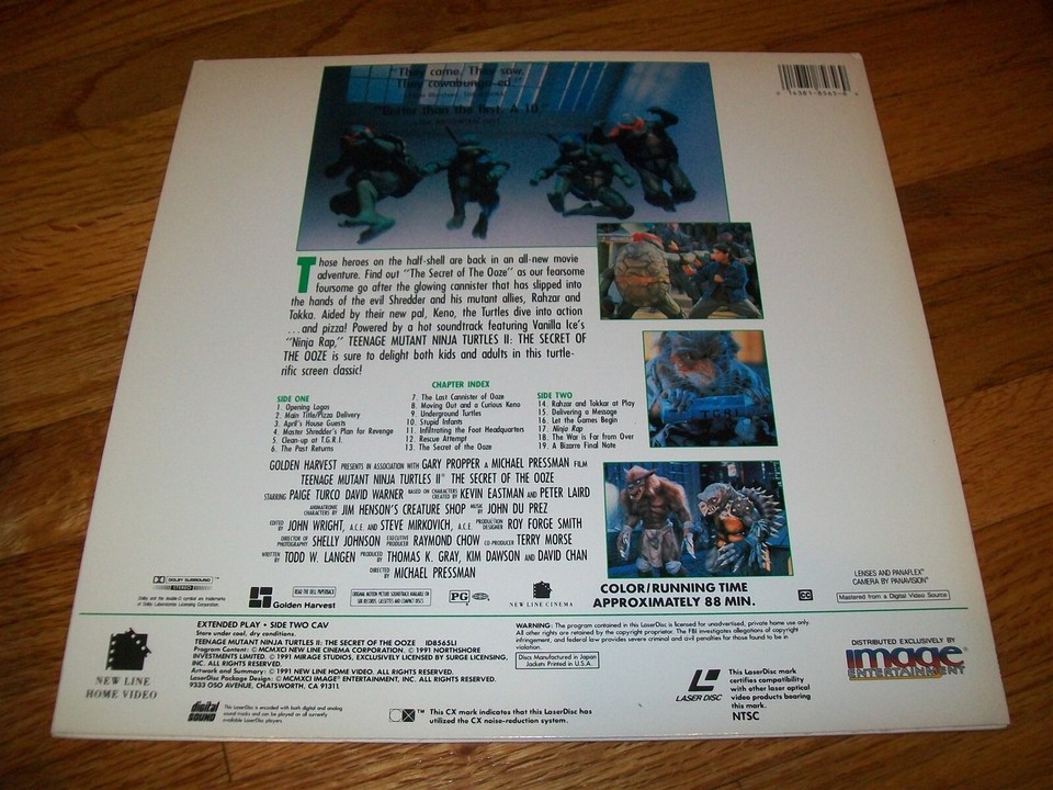 TEENAGE MUTANT NINJA TURTLES II: THE SECRET OF THE OOZE Laserdisc LD ...