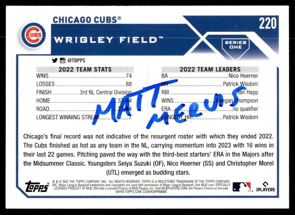 2023 Topps Team Card Matt Mervis Auto Chicago Cubs #220 Signed | eBay