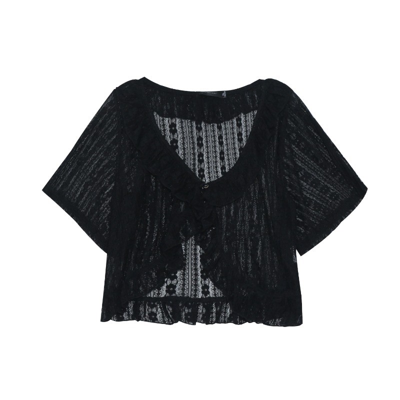 Lady Lace Sheer Bolero Shrug Floral Jacket Button Ruffle Cardigan Top ...