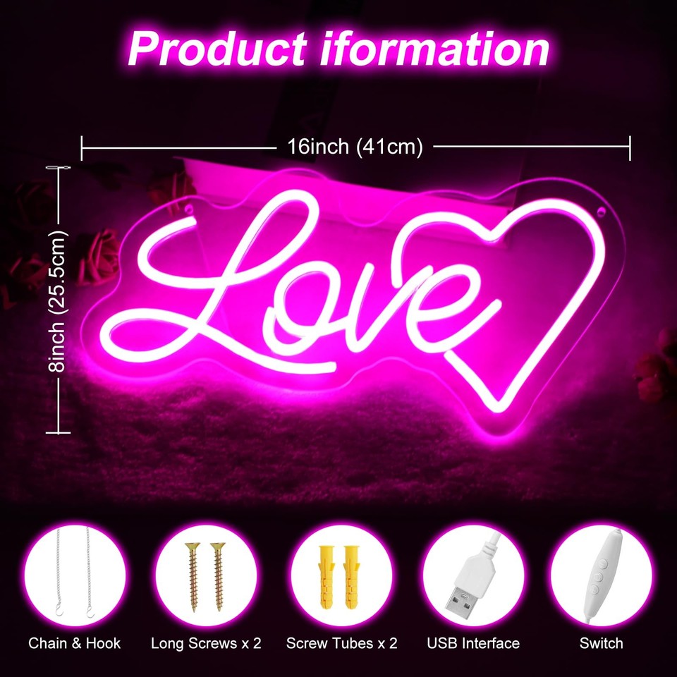 Love Neon Sign Wedding Neon Sign, Neon Heart Light for Wall Decor ...