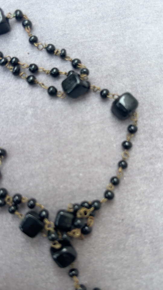 Antique Black Glass Bead Necklace 37 Inch Long Opera Strand Square ...
