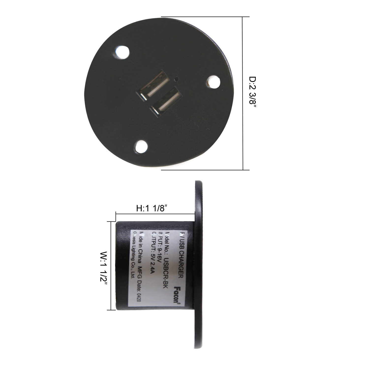 Facon 12V RV USB Charger Socket 5V/2.4A Dual RV USB Outlet Wall Mount ...