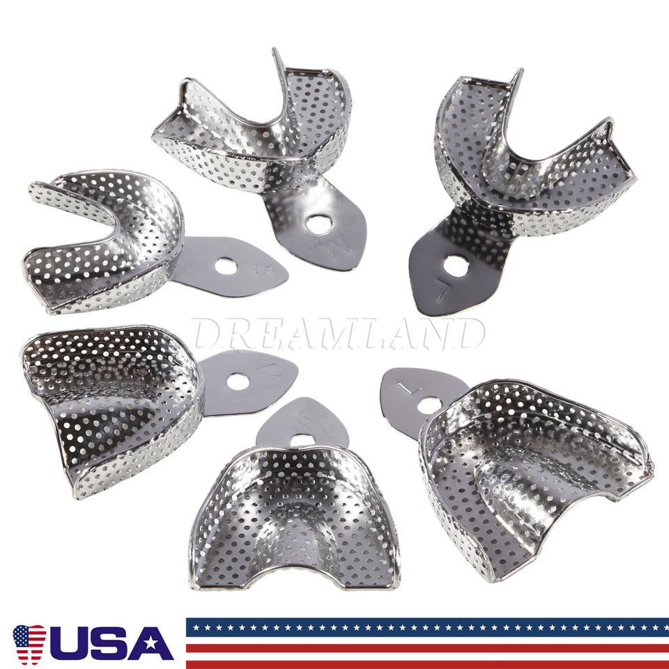 6Pcs Perforated Metal Dental Impression Trays Set Edentulous ...