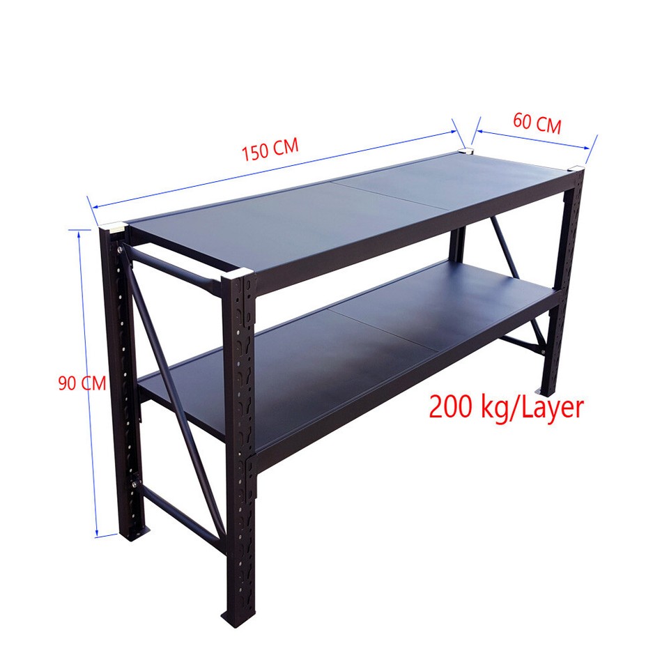 Matte Black 400kg Heavy Duty Warehouse Workbench Shelving Work Bench ...