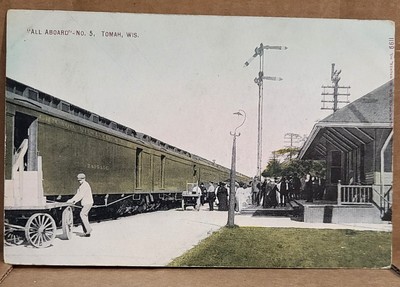 Antique 1910 Real Photo Postcard All Aboard No. 5 Tomah Wisconsin Train ...