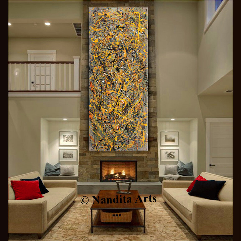 Vibrant Yellow Jackson Pollock Abstract Art Original Painting ...