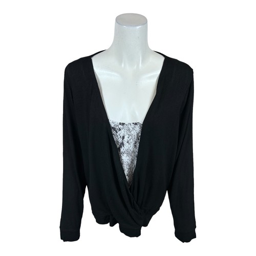 Belle by Kim Gravel Brushed Knit Cross Over Top w/ Snake Inset Black ...