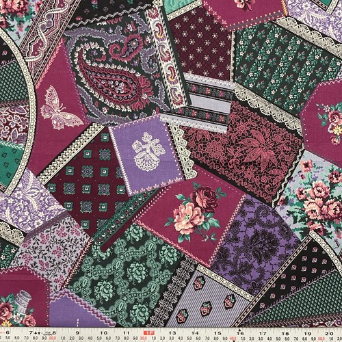 Vintage Cranston Faux Crazy Cheater Patchwork Cotton Fabric by the HALF ...