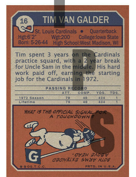 1973 STCC #16 Topps Tim Van Galder St. Louis Cardinals Iowa State ...