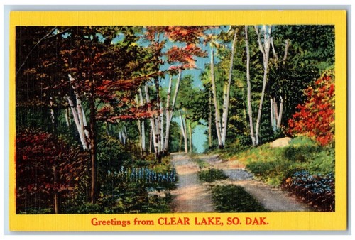 Clear Lake South Dakota SD Postcard Greetings Road Trees c1940 Vintage ...
