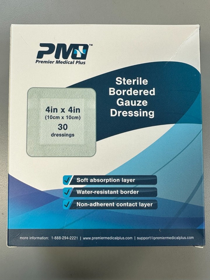 Premier Medical Plus Sterile Bordered Gauze Wound Dressing 4x4 (2x30ct ...