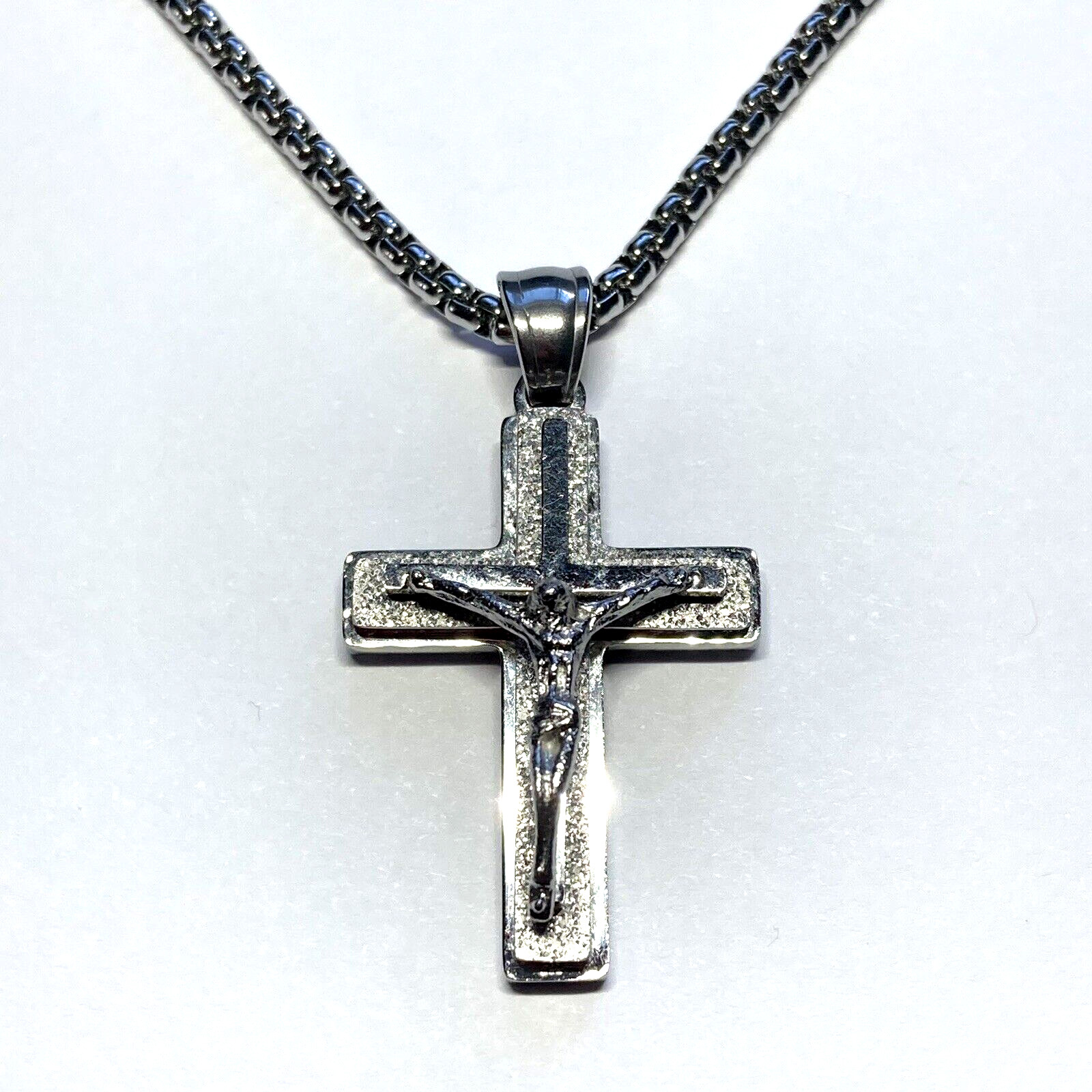 Jesus Christ Crucifix Cross Stainless Steel Pendant N… - Gem