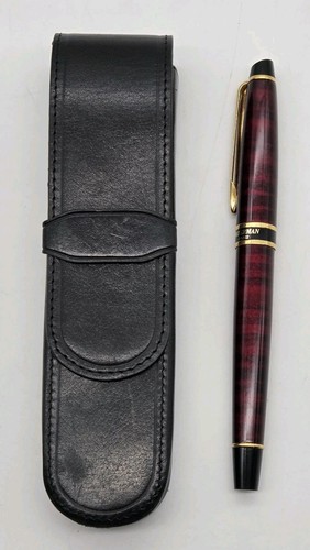 Waterman Paris France Ballpoint Pen Red Black Gold Trim Ami Leather ...