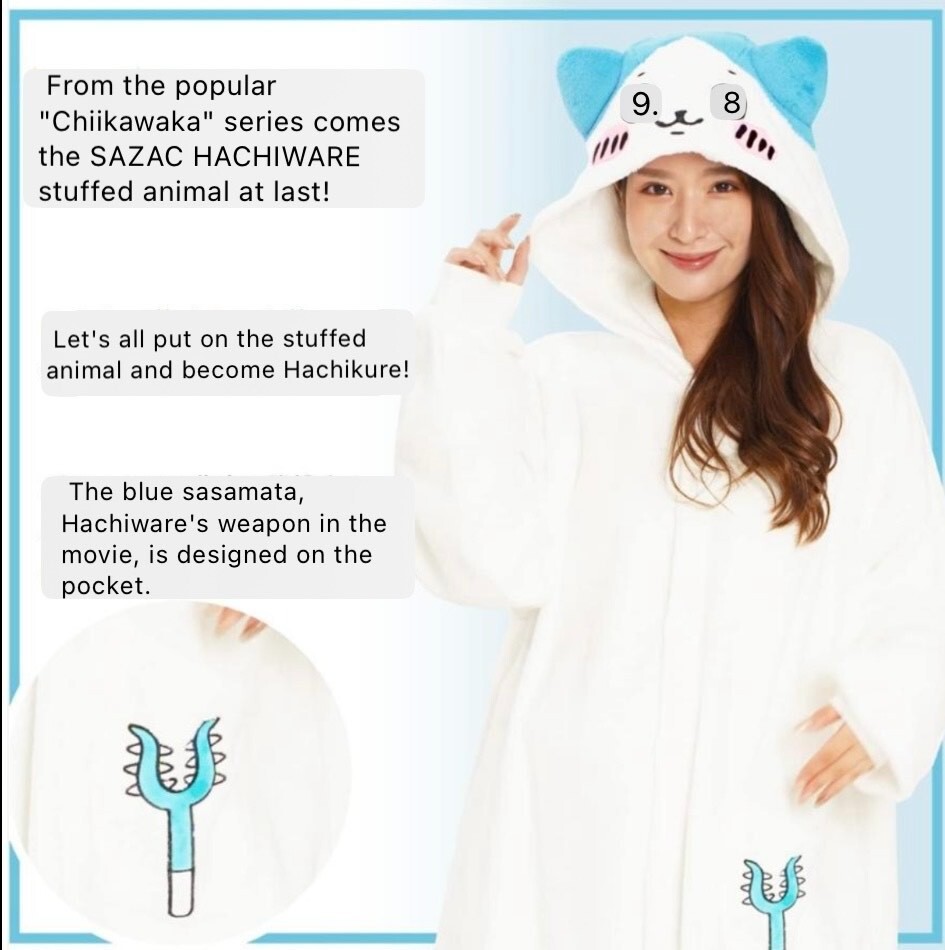 SAZAC Chiikawaka Hachiware Fleece Adult Free Size Cosplay Party Costume ...