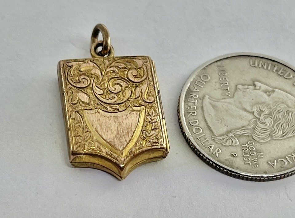 Victorian Rolled Gold Shield 5 Sided Shaped Swirls & Flowers Locket ...