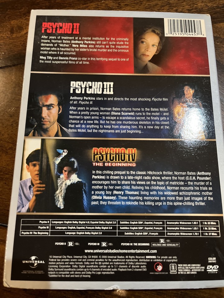Psycho Triple Feature Psycho II / Psycho III / Psycho IV The Beginning (DVD) | eBay