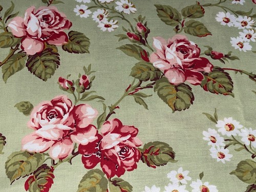 By 1/2 Yd Hannah Bella by Robyn Pandolph SSI Pink Rose on Green Cotton ...