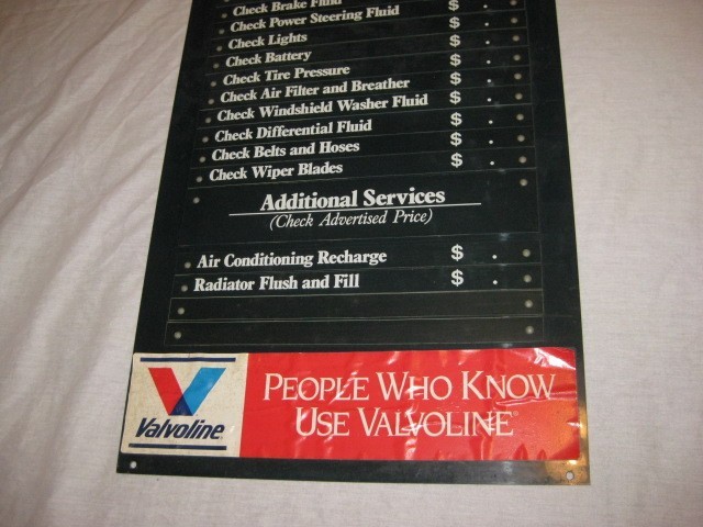 GENUINE VINTAGE VALVOLINE OIL MOPAR DEALERSHIP SERVICE DISPLAY PRICING ...