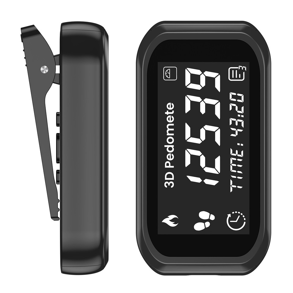 Rechargeable Sports Pedometer with 3D Tri Sensor and LCD Display Clips ...