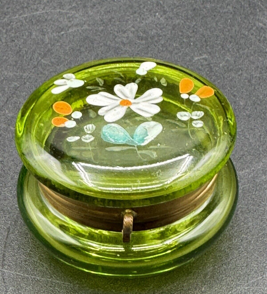 Antique Emerald Green Moser Floral Painted Bohemian Glass Trinket Box ...