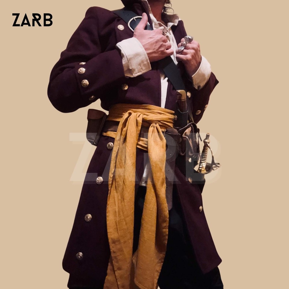 Burgundy Pirate Captain Coat | Steampunk Renaissance Jacket | Costume ...