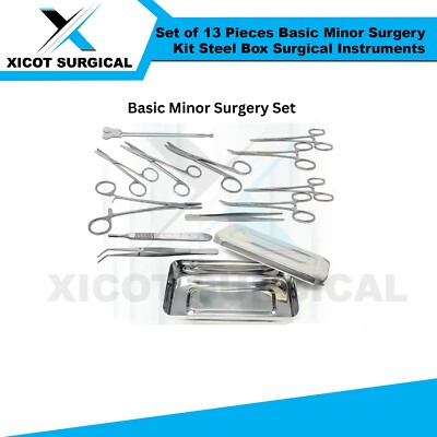 Set of 13 Pieces Basic Minor Surgery Kit Steel Box Surgical Instruments ...