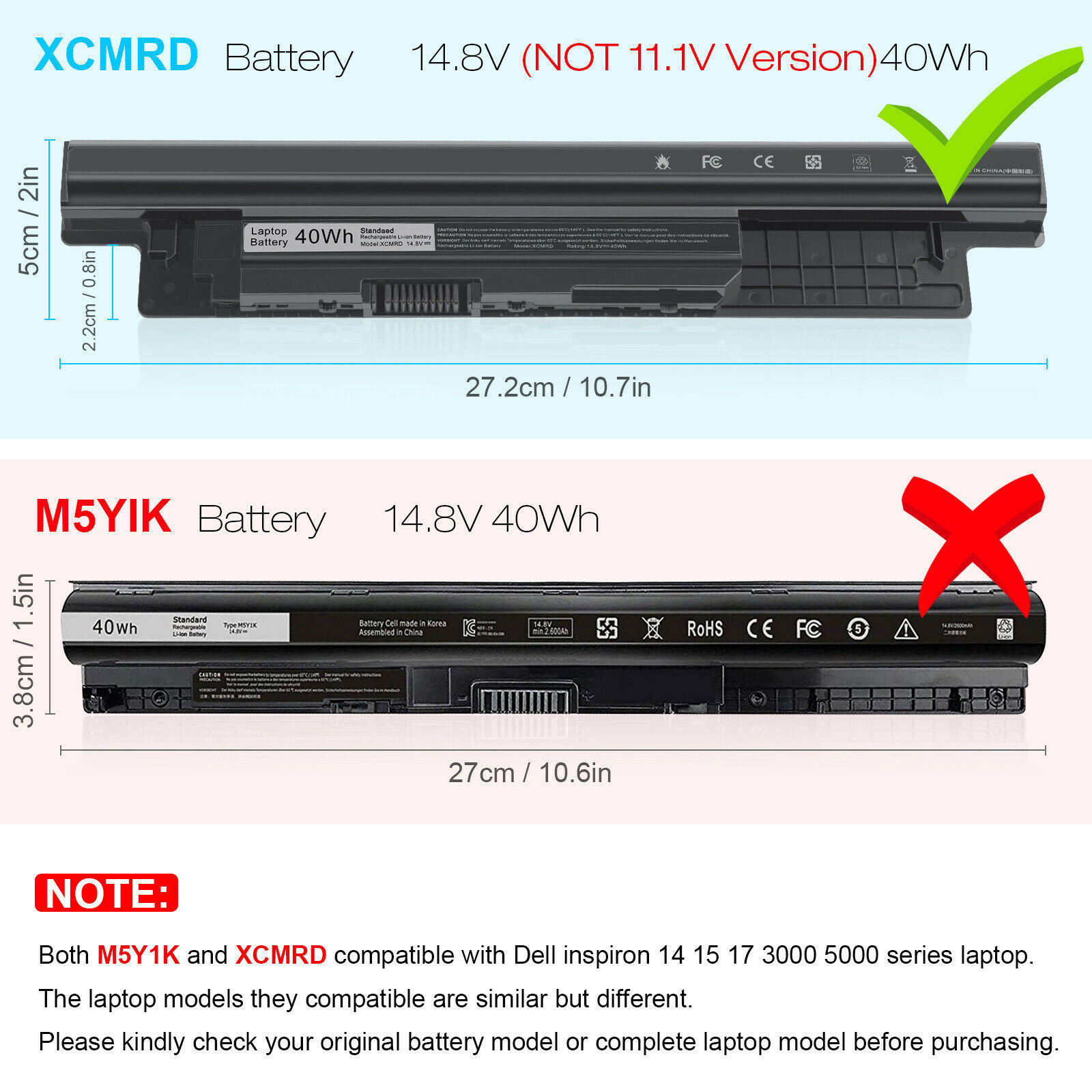 XCMRD Battery for Dell Inspiron 15 3000 Series 3421 3531 3537 3541 3542 ...