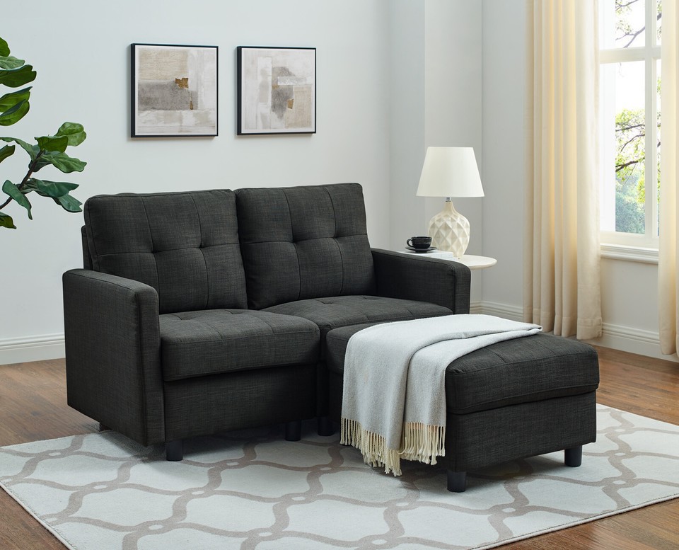 Sectional Sofa Set Modern Linen Fabric with Reversible Chaise L-Shaped ...