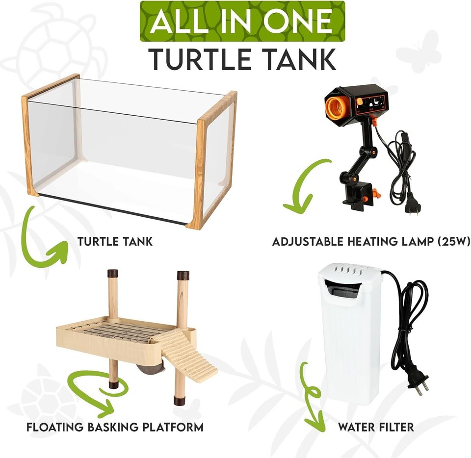 Turtle Aquarium Kit - Aquatic Turtle Tank with Filter and Light ...