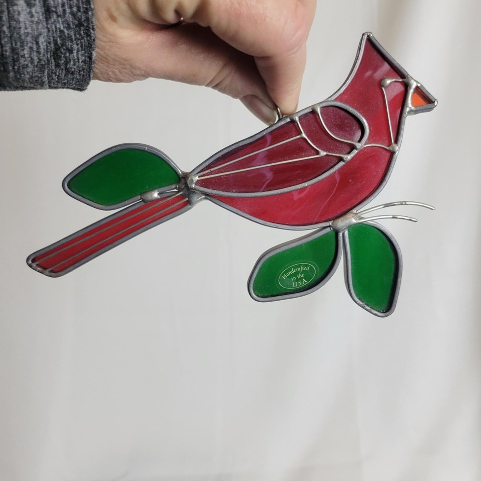 Stained Glass Cardinal 7"x5" Handmade Bird Suncatcher Window Hanging ...