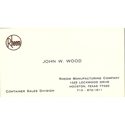 John W Wood Rheem Mfg Co Houston TX Vintage Business Card SD9-B5 | eBay