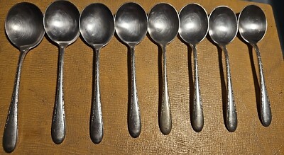 8 Silver Plate Round Soup Gumbo Dinner Spoons Gorham Invitation ...