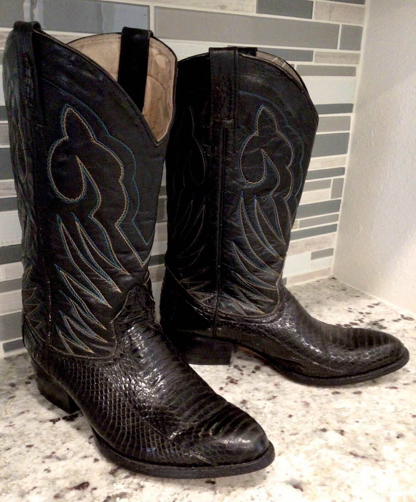 Eagle Pass Oeste Western Cowboy Boots - Black Leather… - Gem