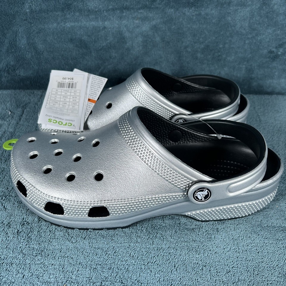 Crocs Classic Metallic Clog Silver/ Black 205831-0P1 Size Men's 12 | eBay