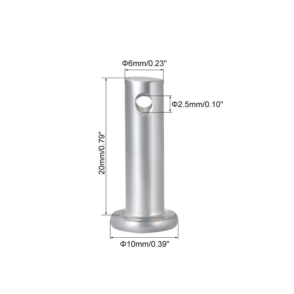Single Hole Clevis Pins,6mm x 20mm Flat Head Zinc-Plating Steel 10 Pcs ...