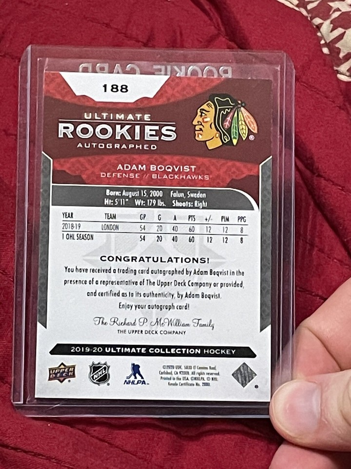 Adam Boqvist 2019-20 Ultimate Collection Auto Rookie 29/299 | eBay