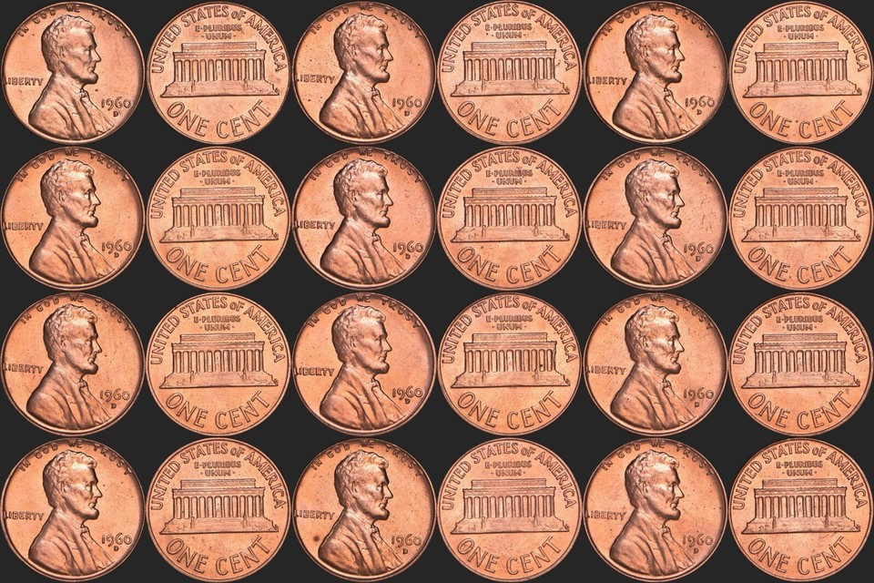 1960 P&D Large Date Lincoln Memorial Cent (100) Coins From OBW Rolls BU ...