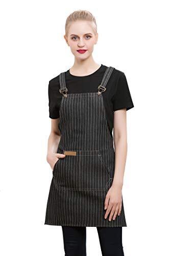 Denim Cross-Back Chef Bib Apron with Pockets for Men and Women () Black ...