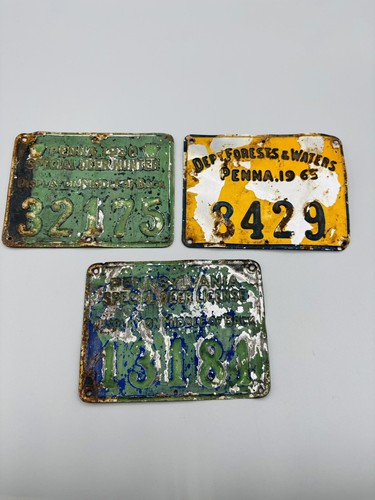 3 Pc Lot Antique PA Pennsylvania METAL Hunting License Back Plates Deer ...