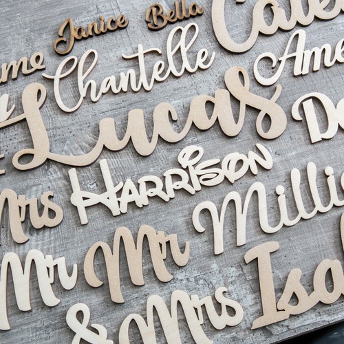 Personalised wooden script name letters words plaque sign ANY FONT MDF ...