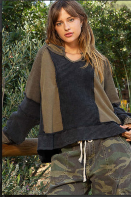 POL exposed Seam French Terry Knit Top Relaxed Fit Oversized Frayed Hem ...