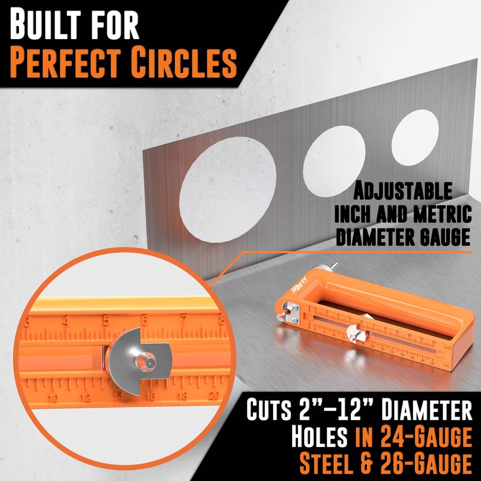 Adjustable Sheet Metal Hole Cutter – Cut 2 – 12" Holes in 24ga Steel ...