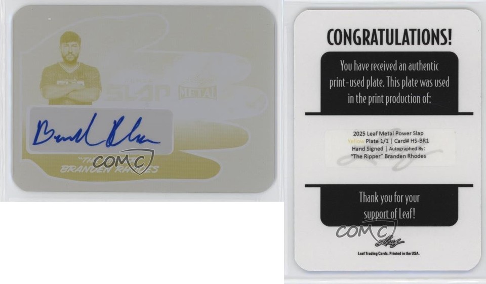 2025 Leaf Metal Power Slap Printing Plate Yellow 1/1 Branden Rhodes ...