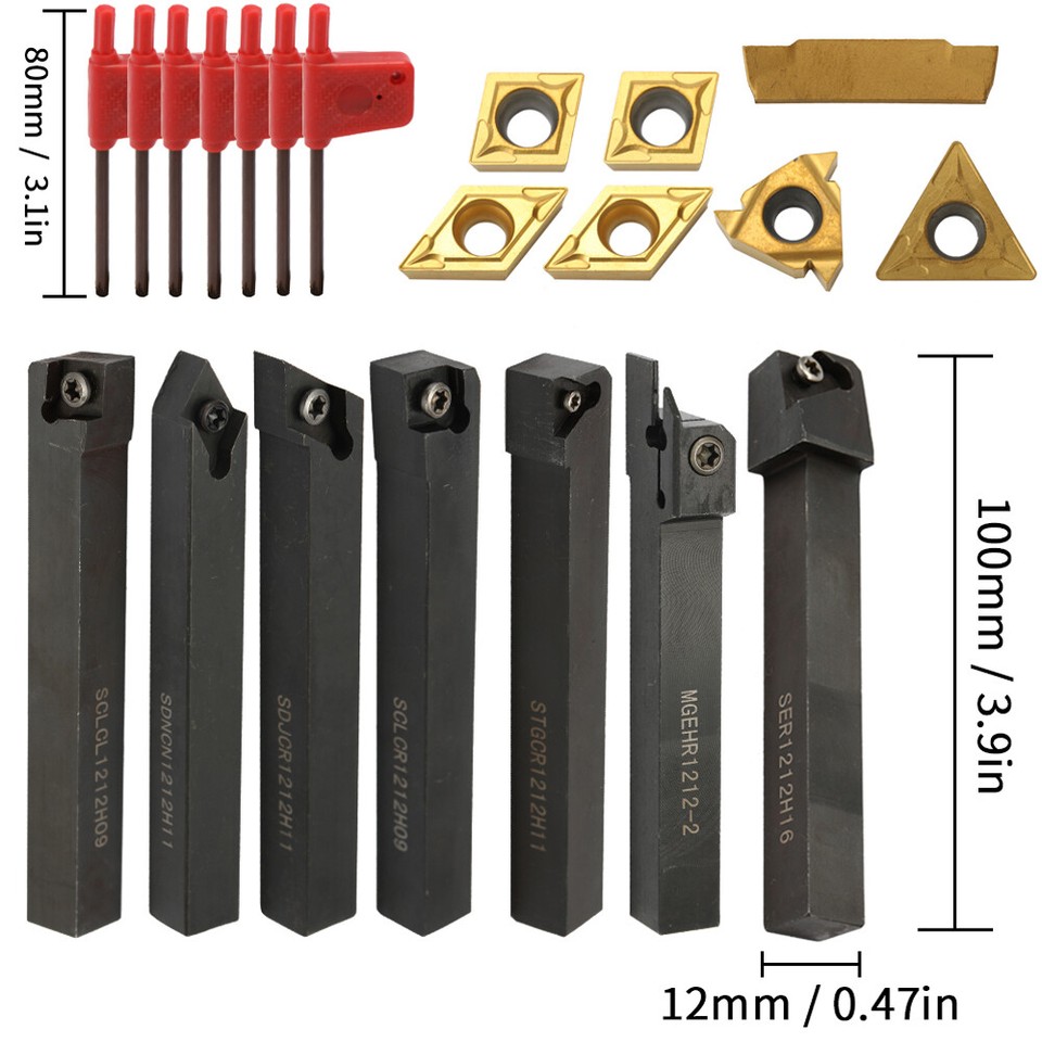 21PCS Mini Lathe Tool Set Carbide Inserts Holder with Wrench Turning ...