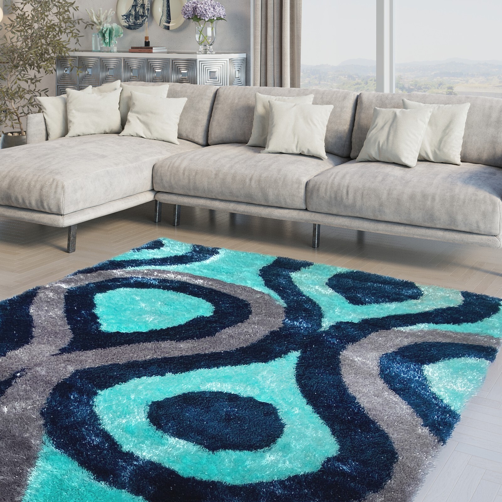 RugBerry 8x10 Optima Bel Air Geometric Area Rug Turquoise Aqua Blue | eBay