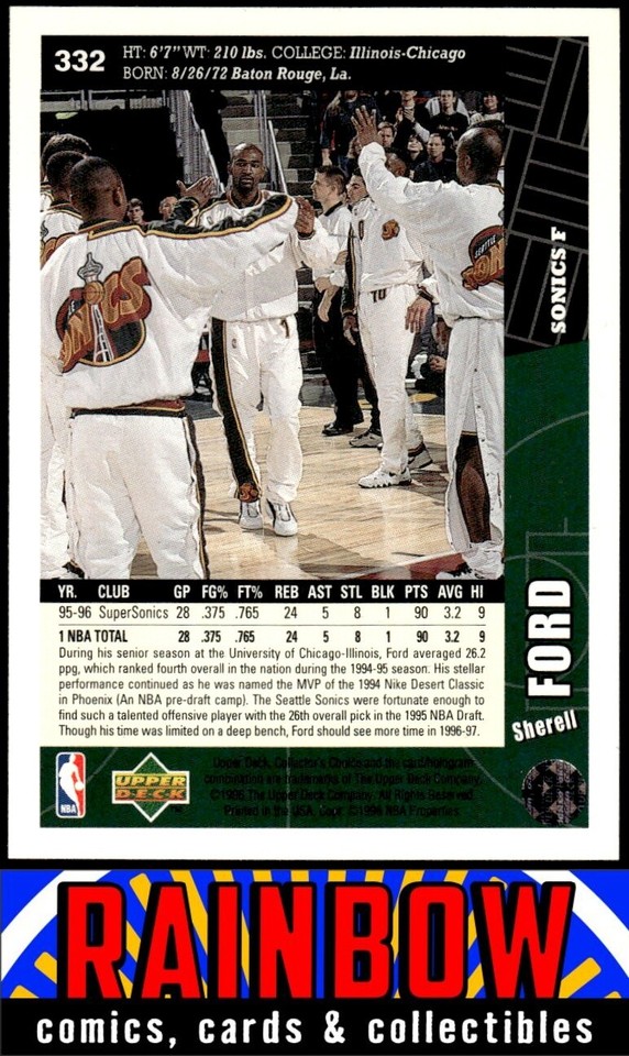1996 Collector's Choice #332 Sherrell Ford Seattle SuperSonics | eBay