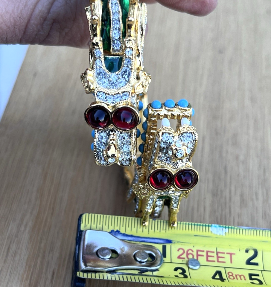 Enamel Rhinestone Two Headed Twin Dragon Green Bracelet KJL KENNETH JAY ...