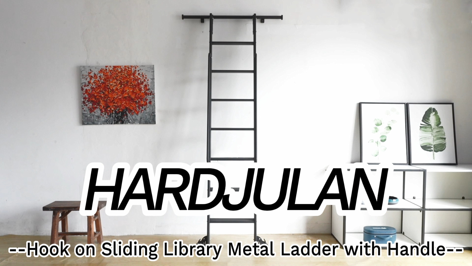 HARDJULAN Hook On Rolling Ladder Hardware with Metal Ladder with Grab ...