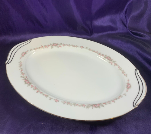 NORITAKE ROSEPOINT (WHITE/PINK/PLATINUM) Oval Serving Platter 11 3/4 ...