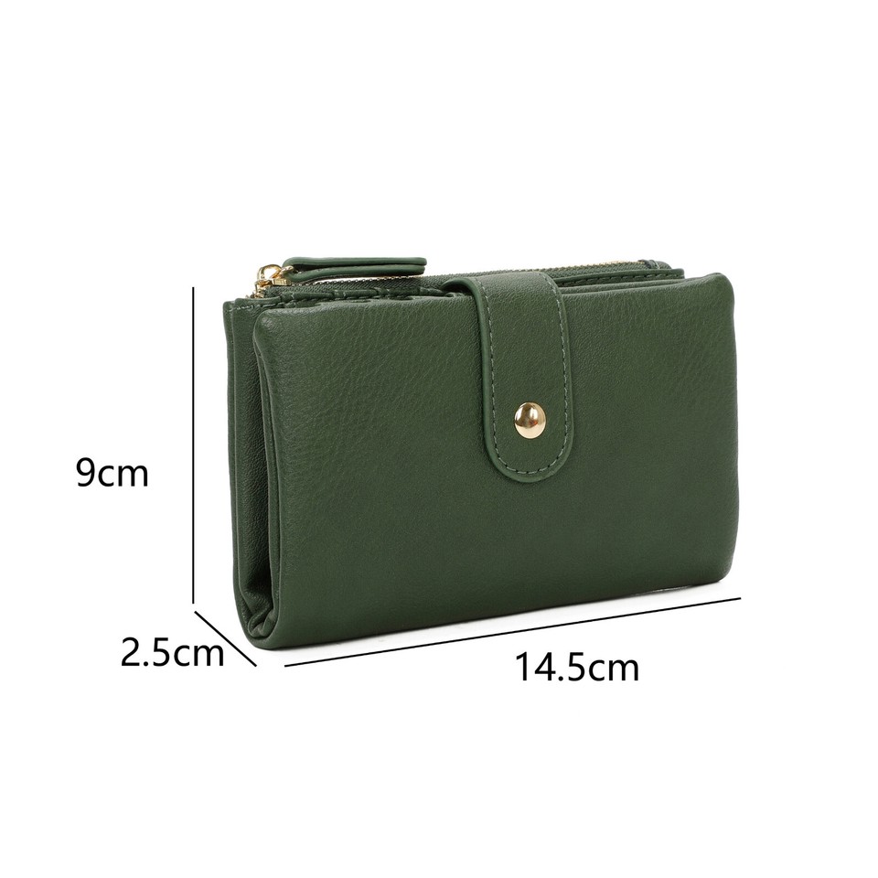 Ladies Soft Medium Size Button Flap Purse Women Card Coins Wallet Pouch ...